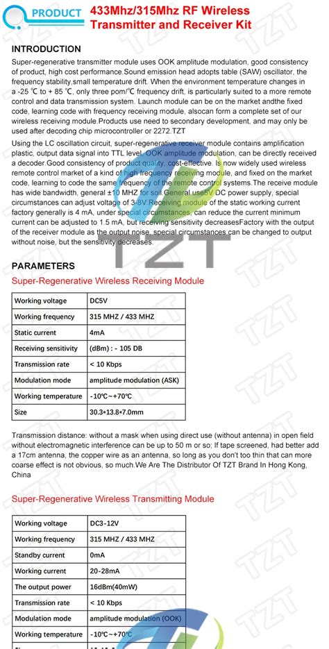 Tzt Smart Electronics 433mhz Rf Transmitter And Receiver Module Link