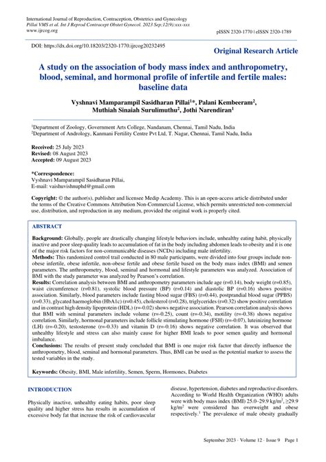 PDF A Study On The Association Of Body Mass Index And Anthropometry Blood Seminal And