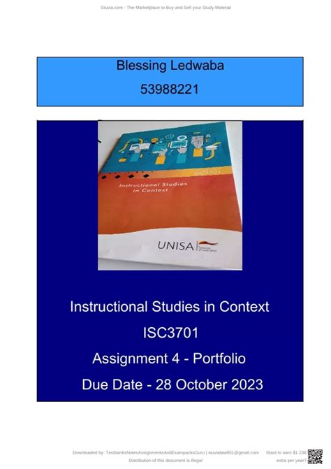 Isc3701 Assignment 4 Portfolio Complete Answers 2023 806369 Due 8 September 2023