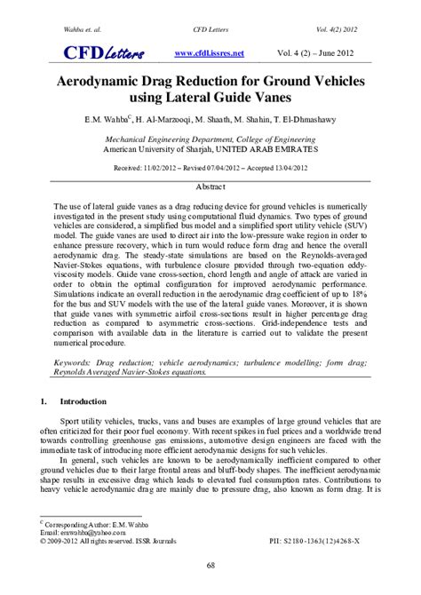 Pdf Aerodynamic Drag Reduction For Ground Vehicles Using Lateral Guide Vanes