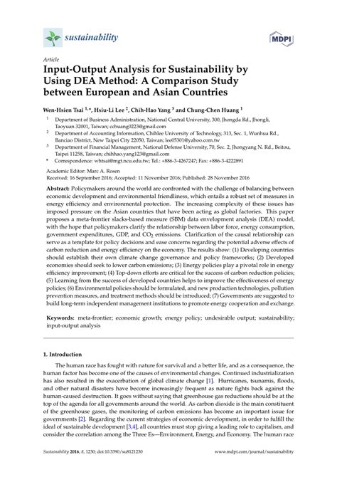 Pdf Input Output Analysis For Sustainability By Using Dea Method A
