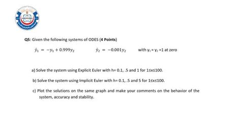 Solved Q5 Given The Following Systems Of Odes 4 Points
