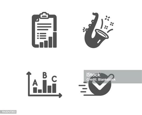 체크 리스트 재즈 및 설문 조사 결과 아이콘 확인란 기호입니다 그래프 보고서 색소폰 최고의 대답 승인 벡터 고객에 대한 스톡 벡터 아트 및 기타 이미지 Istock
