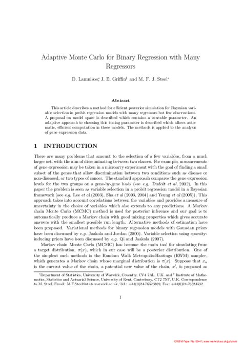 pdf adaptive monte carlo for binary regression with many regressors mark steel