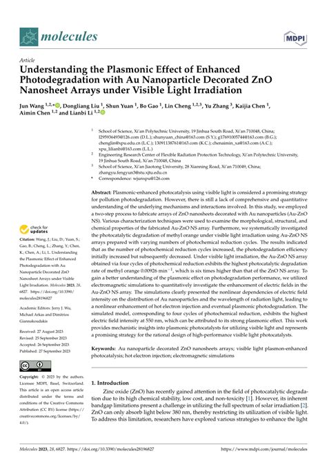 Pdf Understanding Plasmonic Effect Of Enhanced Photodegradation With Au Nanoparticle Decorated