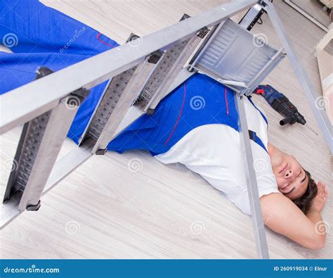 Unsafe Behavior Concept With Falling Worker Stock Photo Image Of Casualty Hazard