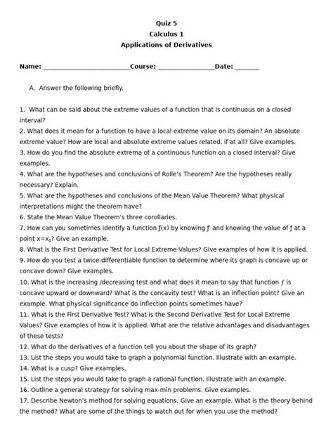 Calculus 1 Quiz 5 Pdf