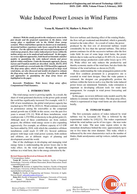 Pdf Wake Induced Power Losses In Wind Farms