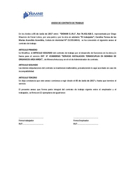 Anexo De Contrato De Trabajo Carolina Arancibia Pdf