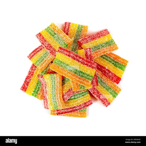 Rainbow Gummy Candy Pile Isolated Sour Jelly Candies Strips In Sugar