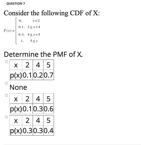 Solved QUESTION Consider The Following CDF Of X X