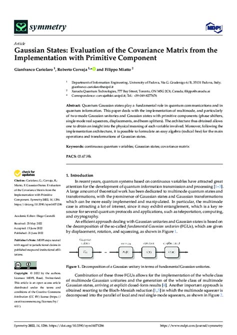 Pdf Gaussian States Evaluation Of The Covariance Matrix From The Implementation With