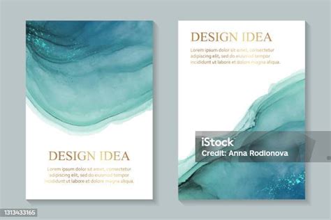 추상적인 청록색 잉크 파와 흰색에 금속 이면이 튀어 나온 수채화 배경 수채화에 대한 스톡 벡터 아트 및 기타 이미지 수채화 파도 배경 주제 Istock