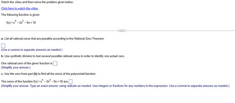 Solved Watch The Video And Then Solve The Problem Given Chegg Com