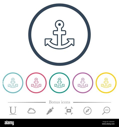 Anchor Outline Flat Color Icons In Round Outlines 6 Bonus Icons Included Stock Vector Image