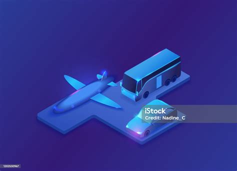 비행기 자동차 버스 네온 블루 3d 등각 투영 차량 기호로 설정 전송 아이콘 버스에 대한 스톡 벡터 아트 및 기타 이미지 버스 3차원 형태 0명 Istock