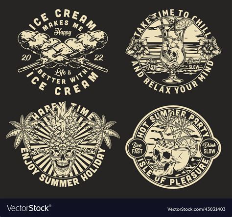 Beach Party Set Monochrome Posters Royalty Free Vector Image