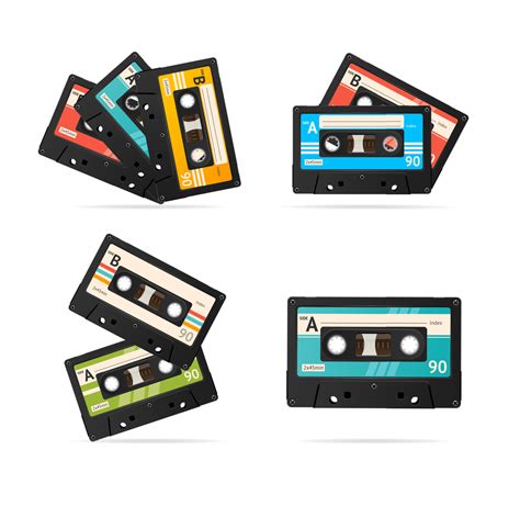 Realistic Detailed 3d Different Cassette Tape Stack Set Vector