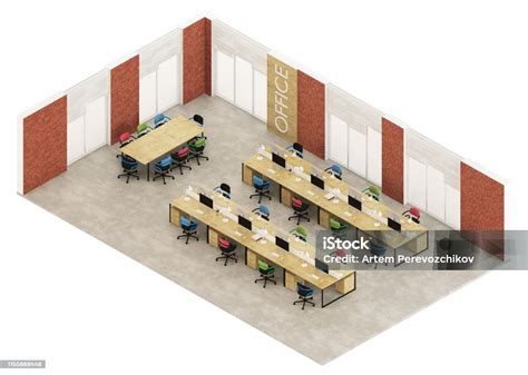 현대 사무실 인테리어입니다 직교 투영 위에서 보기 3d 렌더링 0명에 대한 스톡 사진 및 기타 이미지 0명 3차원 형태 가구 Istock