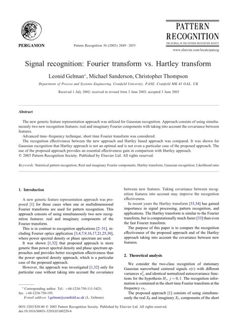 Pdf Signal Recognition Fourier Transform Vs Hartley Transform