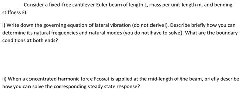 Solved Consider A Fixed Free Cantilever Euler Beam Of Length
