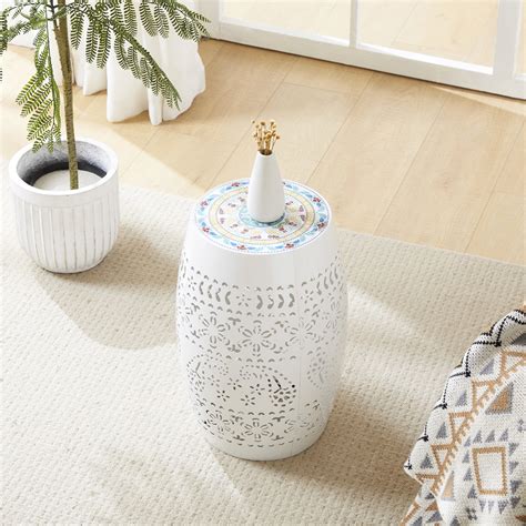 Dakota Fields White Ceramic Tile And Iron Side Table For Indoor Pleasure 12 With Materials