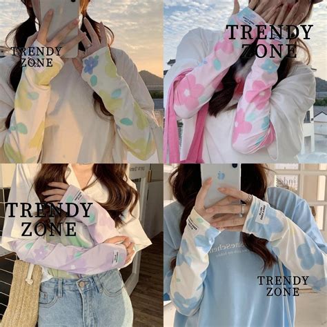 Trendyzone พิมพ ์ แขน ถุงมือยาวยืดหยุ ่ นผ ้ าไหมน ้ ําแข ็ ง ปลอกกันแดดบางเฉียบระบายอากาศป