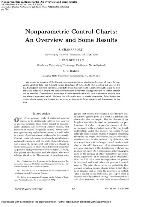 PDF Nonparametric Control Charts An Overview And Some Results
