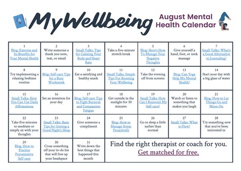 Mental Health Calendars Mywellbeing