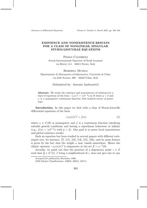 Pdf Existence And Nonexistence Results For A Class Of Nonlinear Singular Sturm Liouville