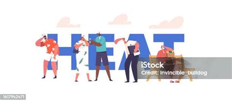 열 개념 캐릭터는 고온으로 인한 불편함을 견뎌내며 탈수 피로로 이어집니다 개념에 대한 스톡 벡터 아트 및 기타 이미지 개념 건강관리와 의술 건강한 생활방식 Istock