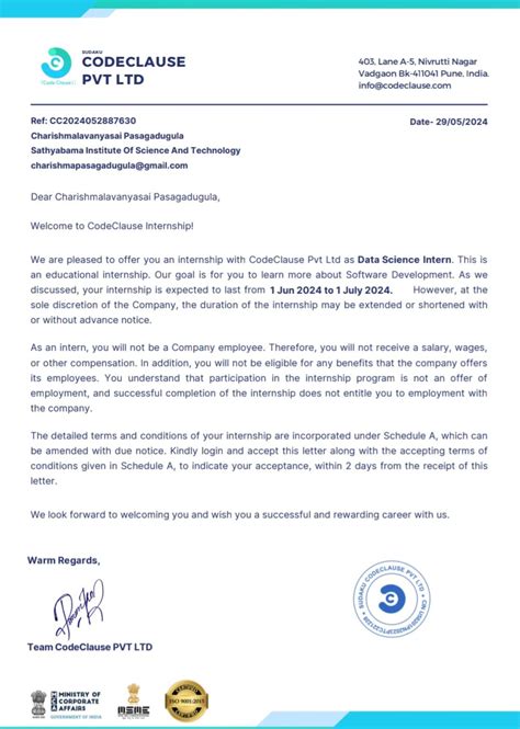 Charishma P On Linkedin Hello Connections I Am Thrilled To Announce My Internship At Codeclause