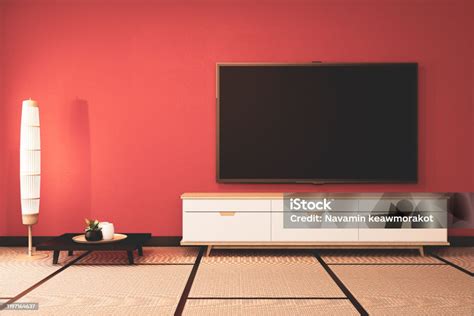 나무 캐비닛 Tv 장식과 다다미 바닥이있는 무성한 용암 빈 방3d 렌더링 거실에 대한 스톡 사진 및 기타 이미지 거실 모던