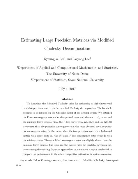 Pdf Estimating Large Precision Matrices Via Modified Cholesky