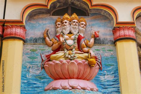 View Of Wall Art Of Hindu God Brahma Brahma The Four Headed Lord Sits On A Lotus Flower