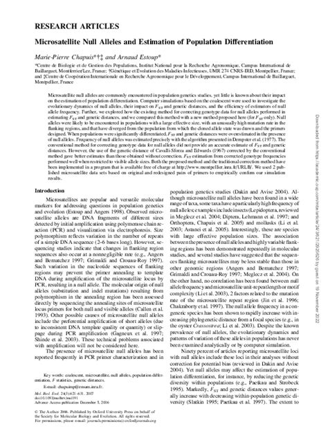 Pdf Microsatellite Null Alleles And Estimation Of Population Differentiation