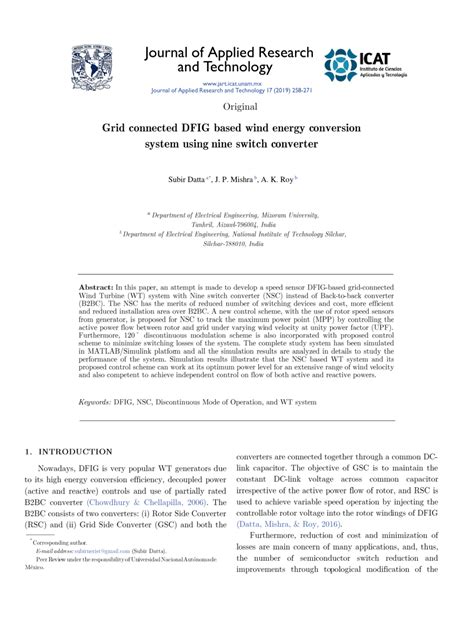 pdf grid connected dfig based wind energy conversion system using nine switch converter