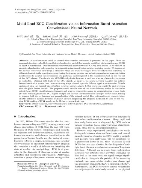 Pdf Multi Lead Ecg Classification Via An Information Based Attention Convolutional Neural Network