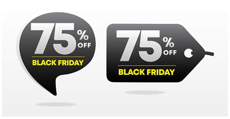 75 할인 특별 블랙 프라이데이 오퍼 태그 스티커 소매점점포의 캠페인 판매 가격 가치에서 55 할인 할인 가격 벡터 일러스트 레이 션입니다 광고 기호 아이콘