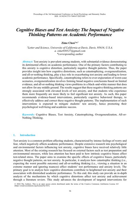Pdf Cognitive Biases And Test Anxiety The Impact Of Negative Thinking Patterns On Academic