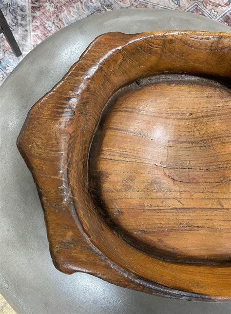 Rustic Large Folk Art Handled Natural Organic Wood Carved Bowl 1800s