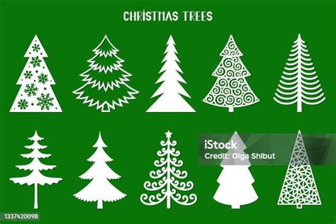 크리스마스 트리 실루엣 레이저 종이 절단을위한 벡터 세트 템플릿 레이저에 대한 스톡 벡터 아트 및 기타 이미지 레이저