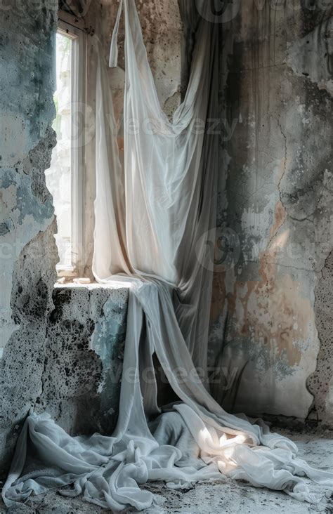 Ai Generated Ethereal Light Through Tattered Curtains In An Abandoned
