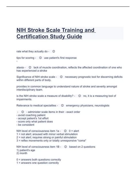 Summary NIH Stroke Scale Training And Certification Study Guide NIH Stuvia US