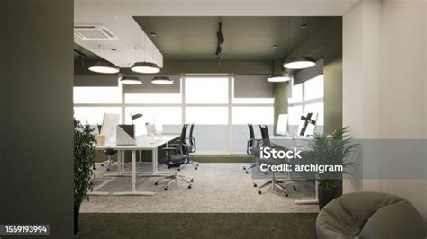 인테리어 디자인 사무실의 컴퓨터 생성 이미지입니다 건축 시각화 3d 렌더링 스톡 사진 0명에 대한 스톡 사진 및 기타 이미지 Istock