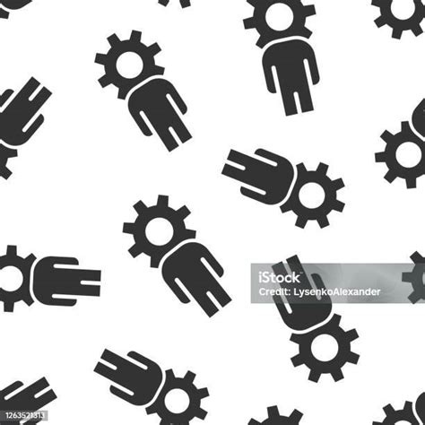 플랫 스타일의 기어 아이콘을 가진 사람들 흰색 고립 된 배경에 사람 톱니 바퀴 벡터 그림 팀워크 원활한 패턴 비즈니스 개념 개념에 대한 스톡 벡터 아트 및 기타 이미지