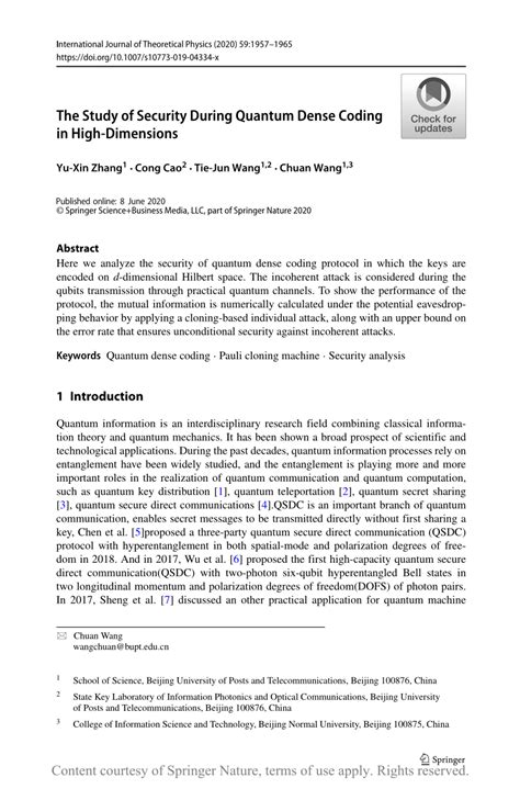 The Study Of Security During Quantum Dense Coding In High Dimensions Request PDF