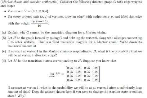 Solved Markov Chains And Modular Arithmetic Consider The Chegg