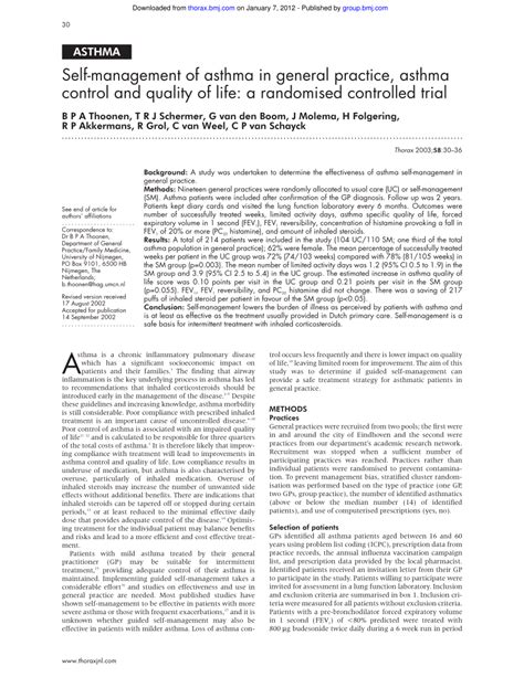 Pdf Self Management Of Asthma In General Practice Asthma Control And Quality Of Life A