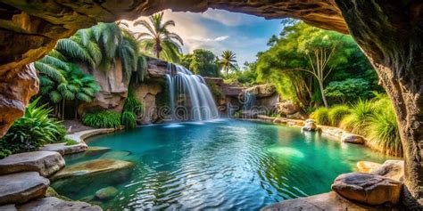 Secret Lagoon Pool With A Waterfall Entrance Stock Illustration Illustration Of Lagoon Hidden